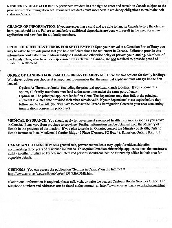 Permanent Landed Status Application Now Complete