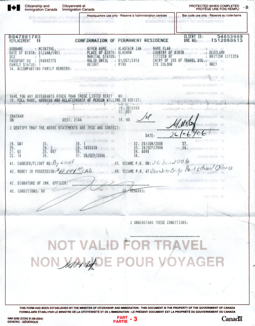 Permanent Landed Status Application Now Complete